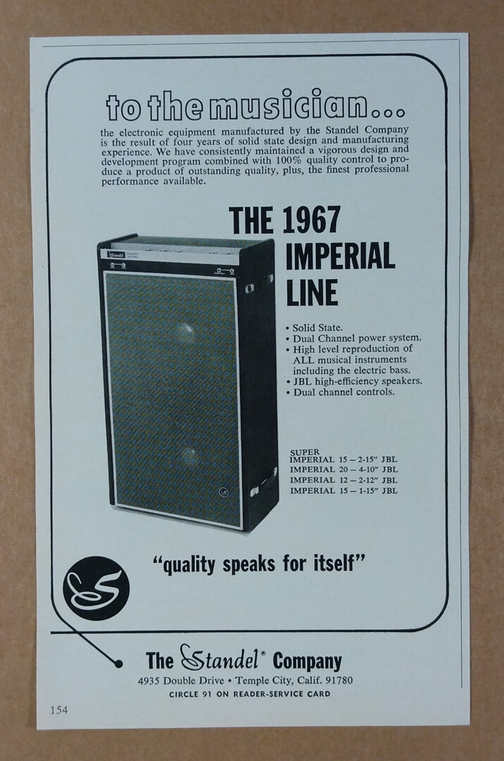 1967 Standel Imperial Line Amplifiers vintage print Ad | eBay