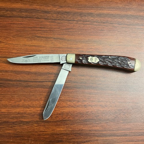 VINTAGE GERMAN EYE BRAND CARL SCHLIEPER JUMBO RED BONE STOCKMAN KNIFE 5 ...