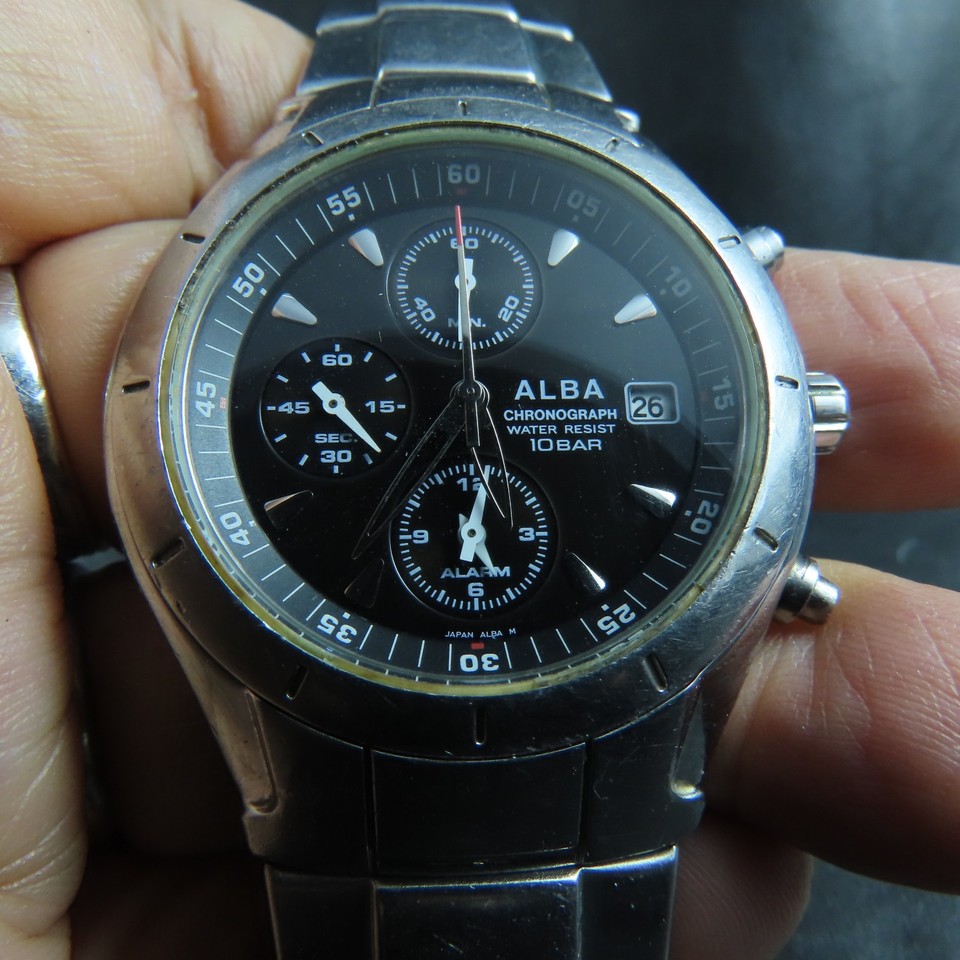 All Steel Alba Chronograph WR 10 Bars Quartz Men Watch | eBay