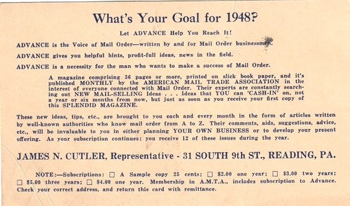 AMERICAN MAIL TRADE ASSOCIATION SOLICITATION POSTCARD MAIL ORDER ...