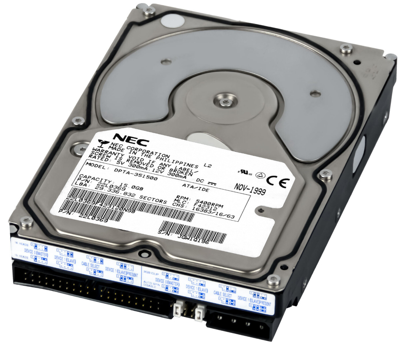 Hard Drive NEC Deskstar 37GP 22L0369 DPTA-351500 15GB 5400U/Min Ata 3.5 ...