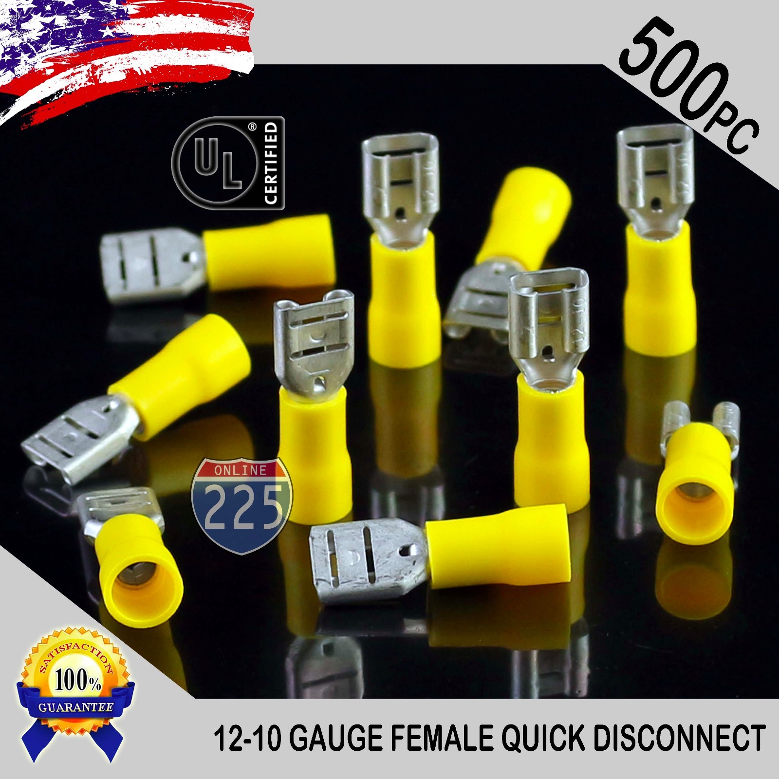 500 Pack 12-10 Gauge Female Quick Disconnect Yellow Vinyl Crimp ...