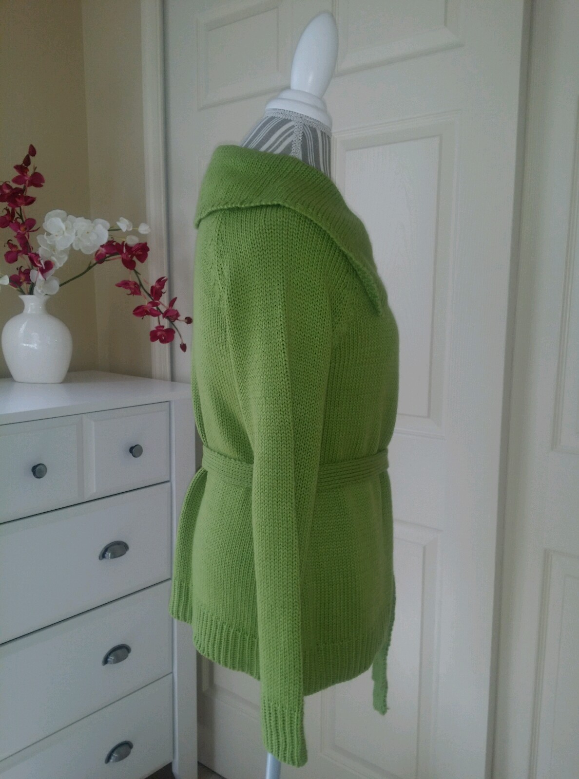 KIKIT Studio Womens Green Knit Belted One Button Front Cardigan Sweater ...