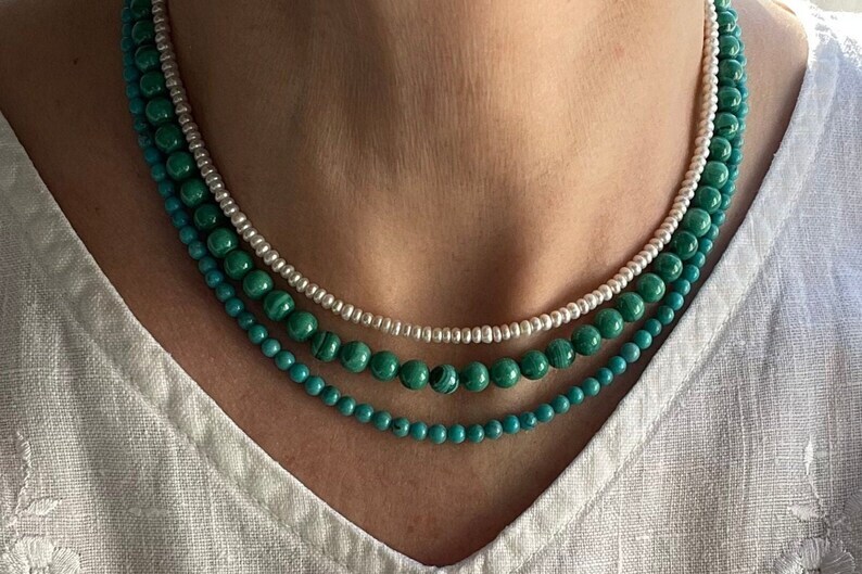 4mm Round Blue Kingman Arizona Turquoise Beaded Gemstone Choker ...