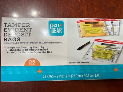 25 Pack Tamper Evident Deposit Bags Pen Gear Brand 9x12 Tamper ...