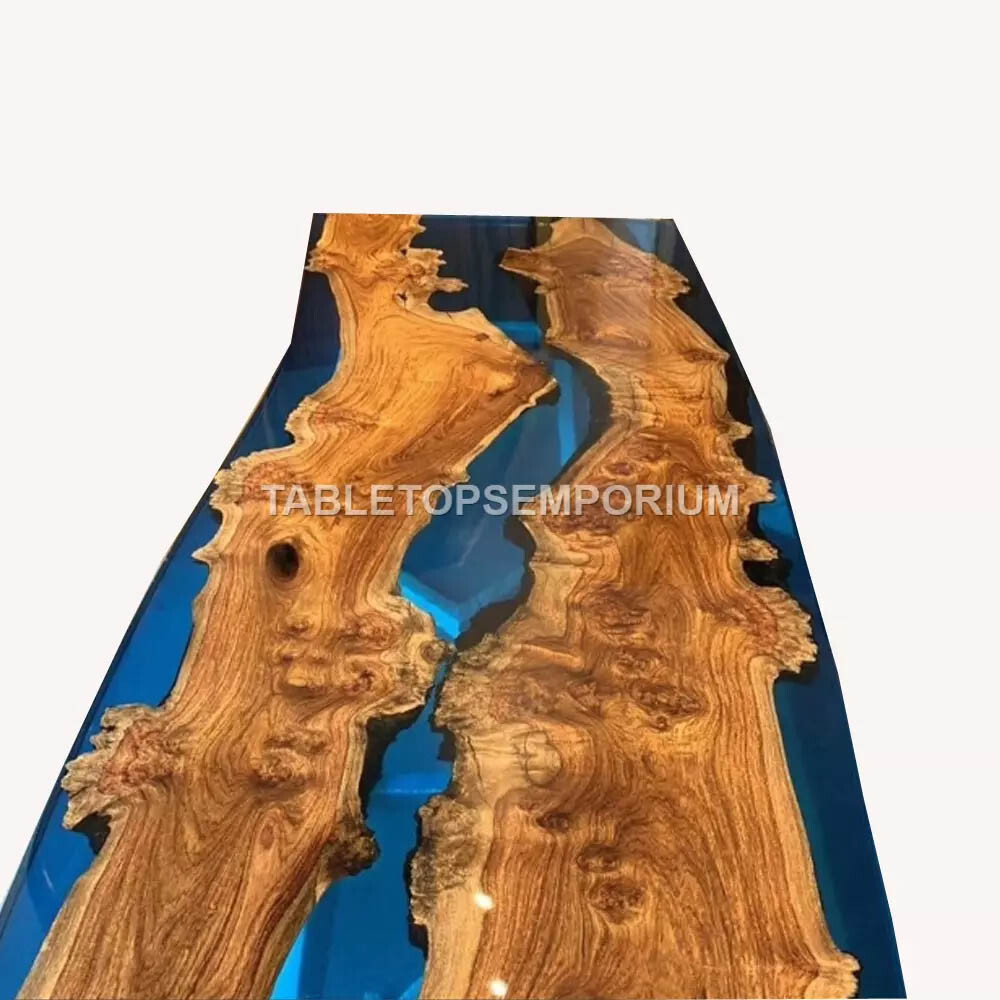 Blue Resin Handmade Center Dining Center Table Handmade Acacia Wooden ...