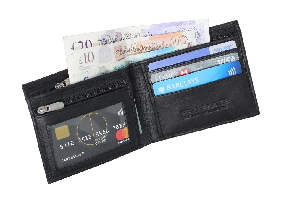 MENS RFID BLOCKING REAL LEATHER SLIM WALLET WITH ID & SECURE ZIP COIN ...