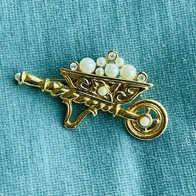 Vintage AK gold plate with rhinestone and pearls Brooch pin | eBay