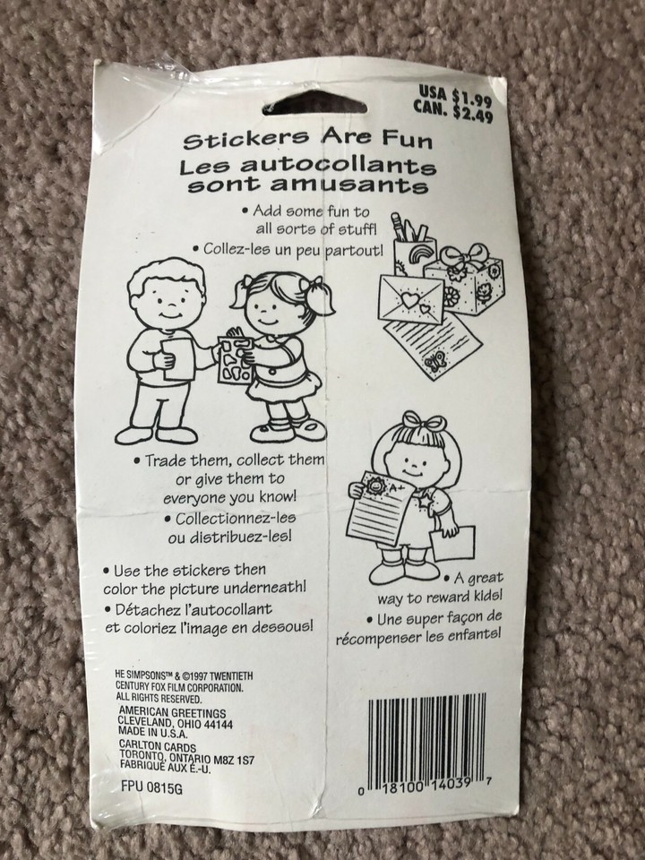 Vintage 1997 Stickers American Greetings 2 Sheets The Simpson's RARE | eBay