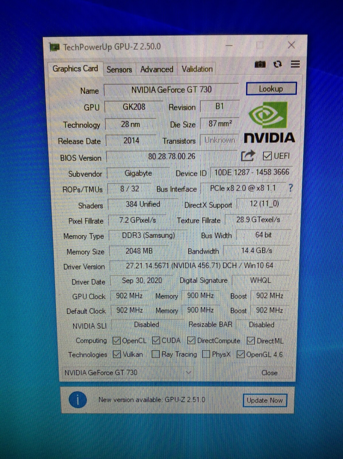 AU seller GIGABYTE NVIDIA GT730 2GB GDDR3 Silent Graphics Card High ...