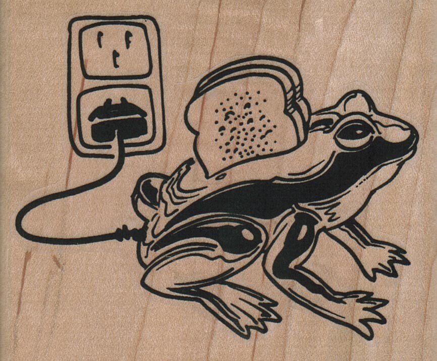 Frog Toaster 3 x 2 1/2" Rubber Stamp, Silly Frog Stamp, Frog Toaster ...