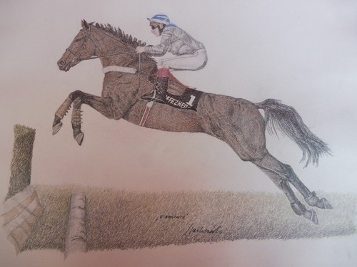 Beau Tableau De Cavalier Avec Cheval Dessin Original Signé 59Cm X 48Cm ...