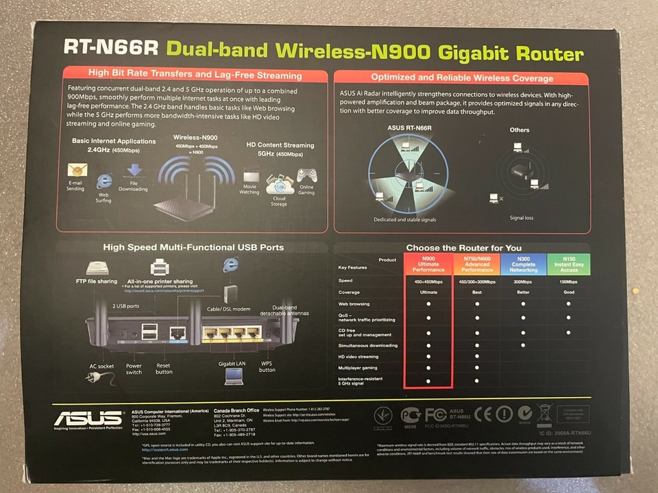 ASUS RT-N66R Gigabit Router, Dual-Band Wireless-N900 886227214389| eBay