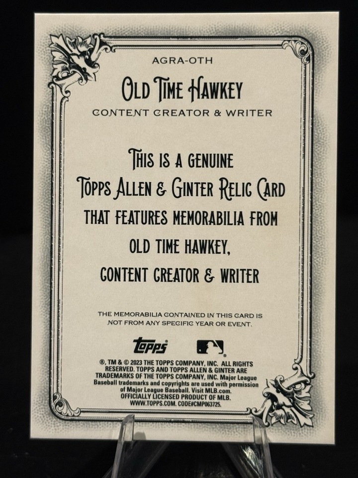 Old Time Hawkey Card 2023 Topps Allen and Ginter Relics #AGRAOTH | eBay