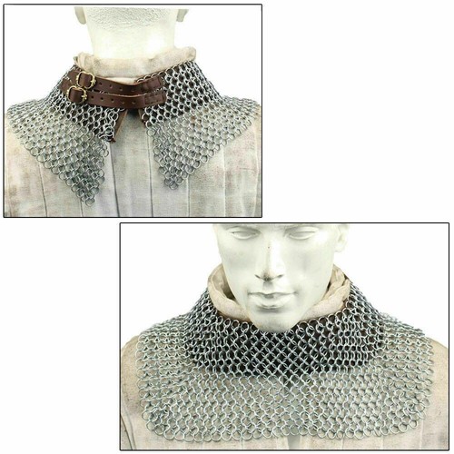 Medieval Steel Collar 8mm Butted Zinc Plated Brown Leather Aventail ...