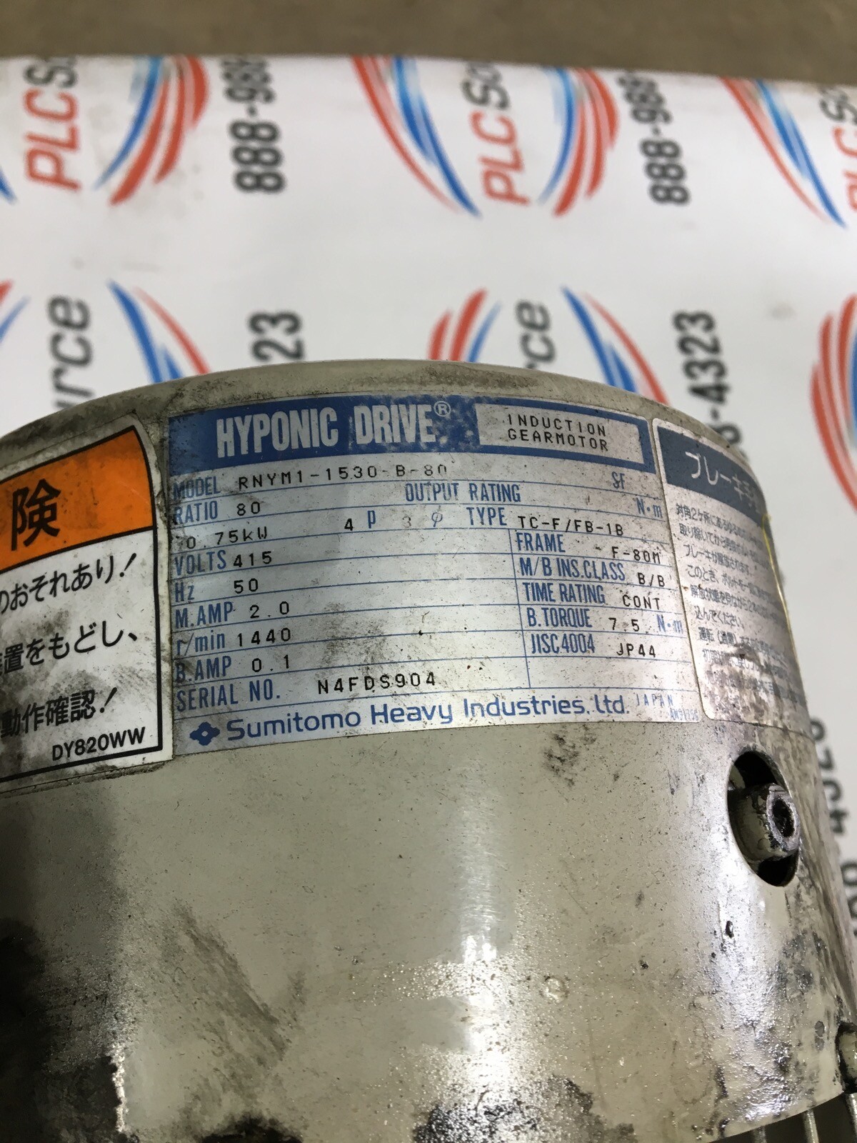 SUMITOMO HYPONIC DRIVE INDUCTION GEAR MOTOR RNYM1-1530-B-80 .75 kW 1440 ...