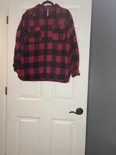 Leo And Nicole Plaid Shacket Large Black And Red | eBay