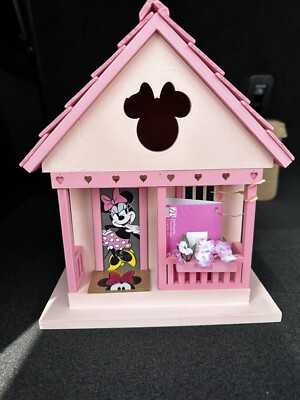 NEW Disney MINNIE MOUSE WOODEN BIRD HOUSE pink wood cottage summer ...