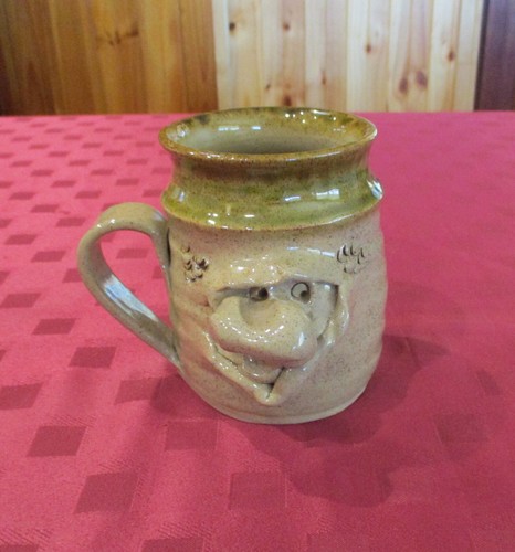 Pretty Ugly Pottery Funny Face Novelty Mug Green & Brown Handmade In ...