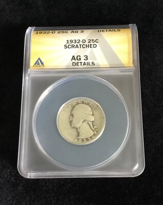 1932-D 25c Silver Washington Quarter AG 3 ANACS KEY DATE BOOK FILLER | eBay