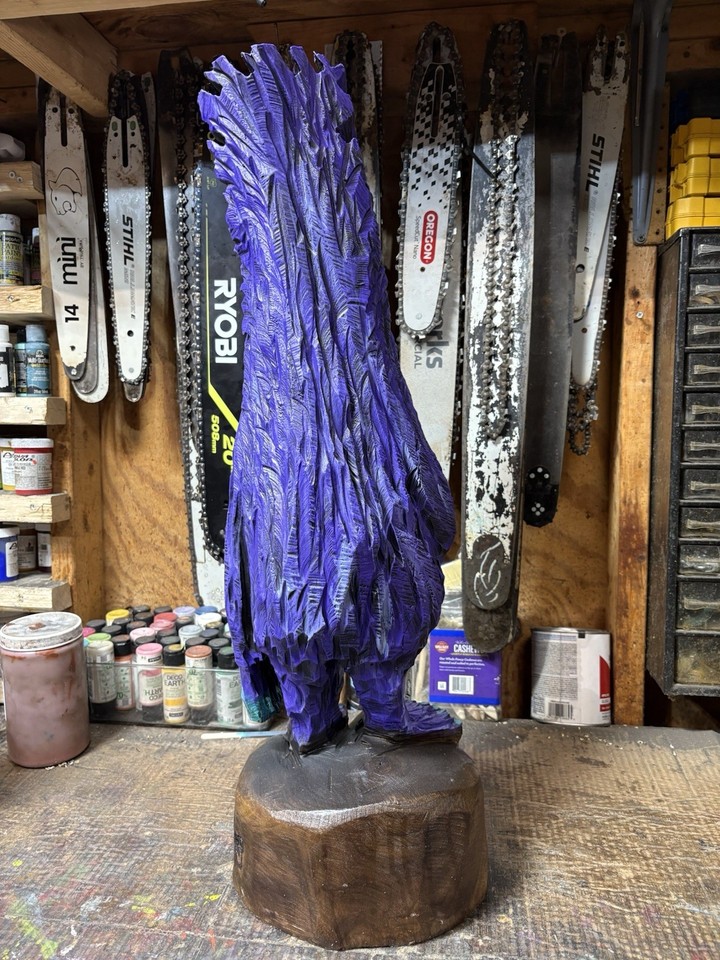 3-Eyed PURPLE Monster Chainsaw Carving BLACK WALNUT WOOD Monster Dude ...