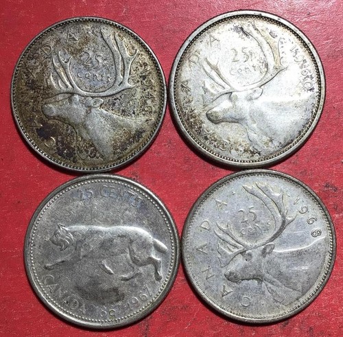 1946 1960 1967 & 1968 Canada "Moose" SILVER 25 CENTS Set of 4 Different ...