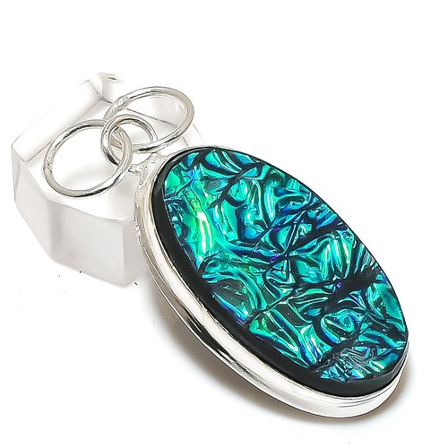 Silver Pendant Dichroic Glass Gemstone