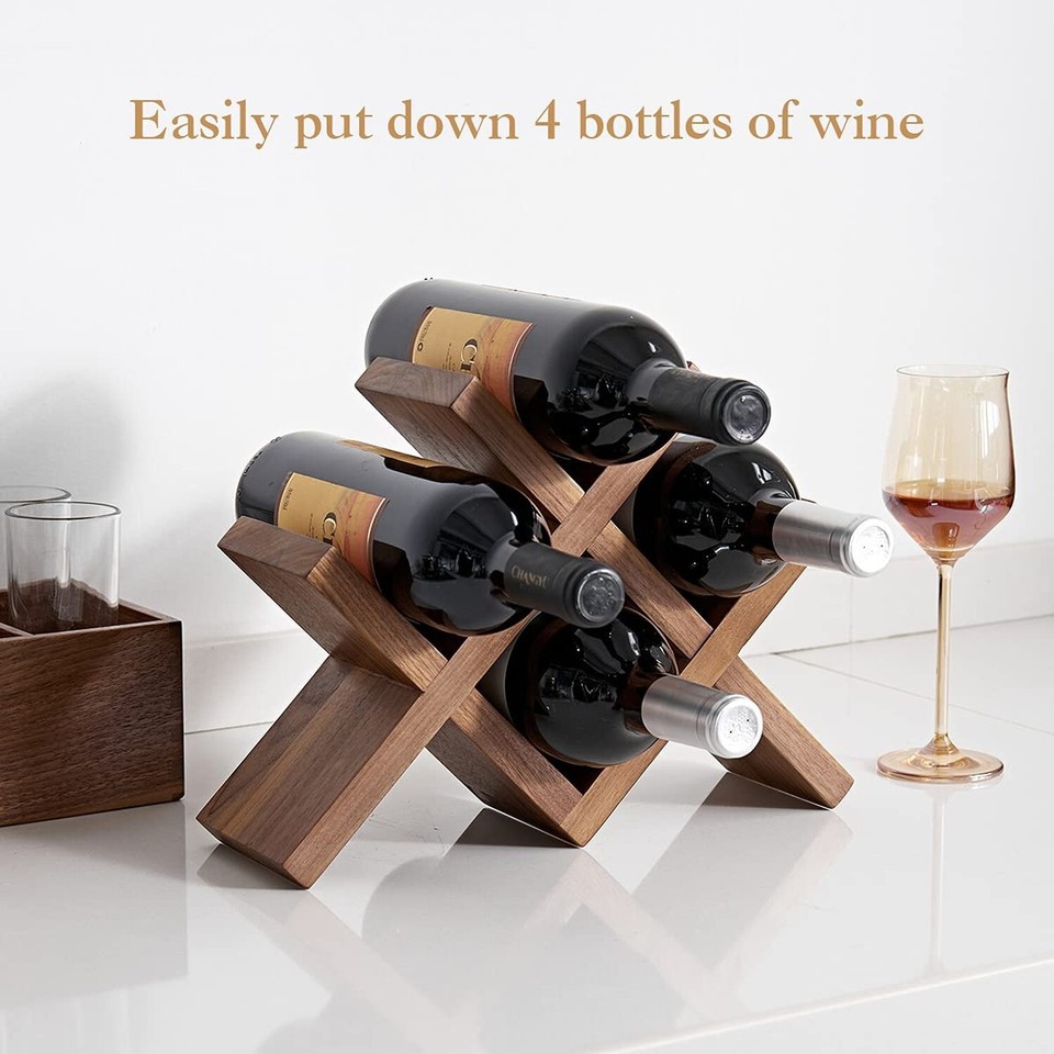 Walnut Wood Wine Storage Rack Countertop, 4 Bottle Wine Rack Free ...