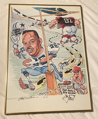 Dallas Cowboys -1991 Cartoon of Emmitt Smith-Signed by Artist &Emmitt ...