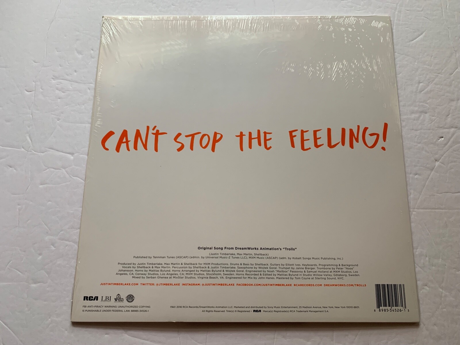 Justin Timberlake - Can't Stop The Feeling! (Limited 12 Inch Single on ...