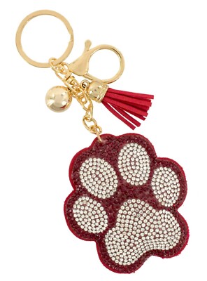 Paw Print Red & Clear Rhinestone Bling Faux Suede Stuffed Key Chain ...