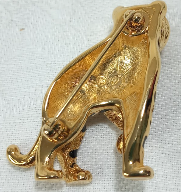 3D Tiger Pin Brooch Gold Tone Metal Black Enamel Rhinestones Clear ...