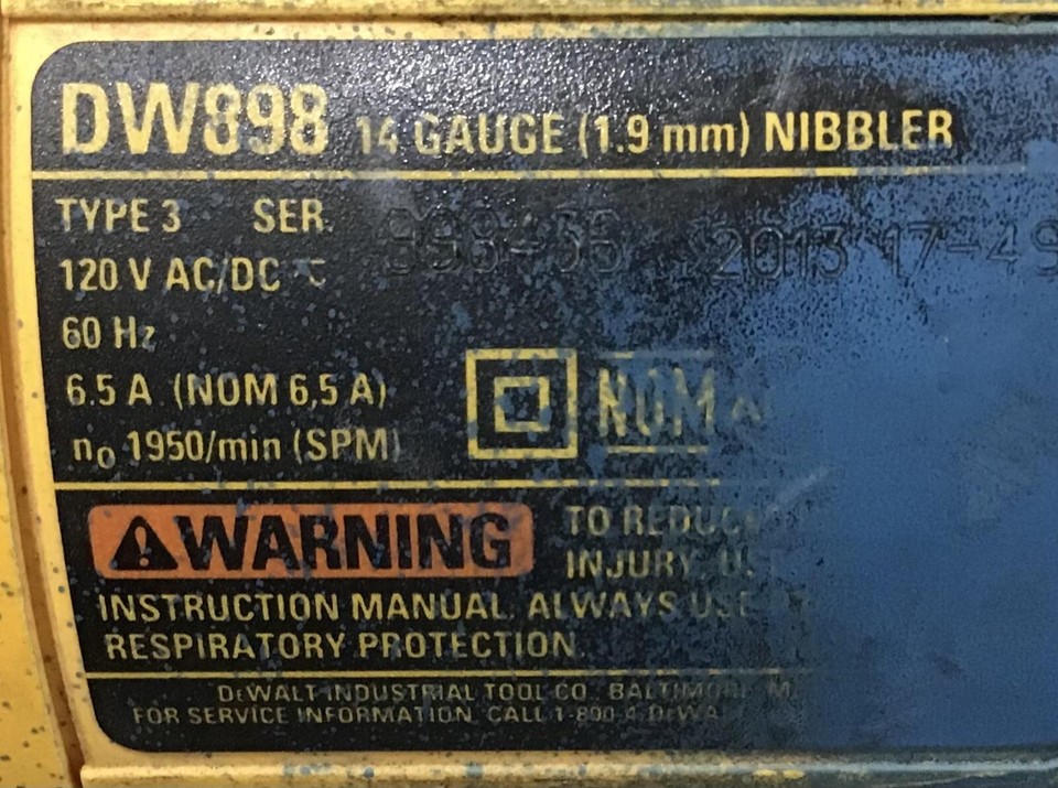 DeWalt DW898 14 Gauge 1.9mm Nibbler Corded 120V AC/DC 60Hz 6.5A Tool ...