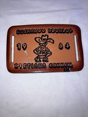 BUCKAROO ROUNDUP Leather BSA Belt Buckle 1984 Otetiana Council New York ...