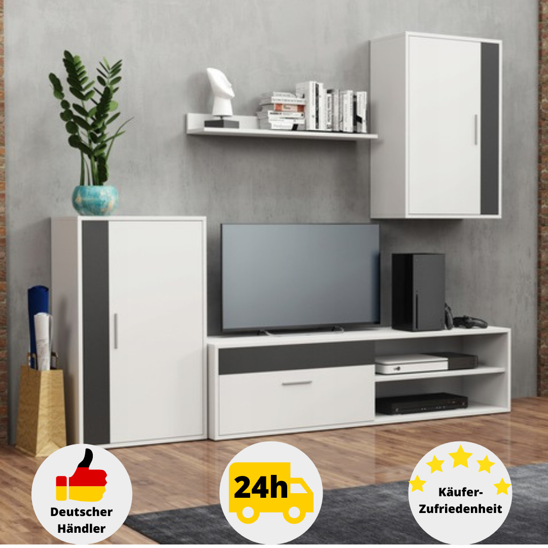 Wohnzimmerschrank Wohnzimmerwand Wohnwand Modern Weiß