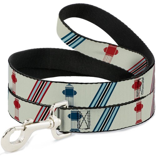 Dog Leash Fire Hydrants/Stripes Tan/Blues/Reds NARROW 0.5" 700146549608 ...