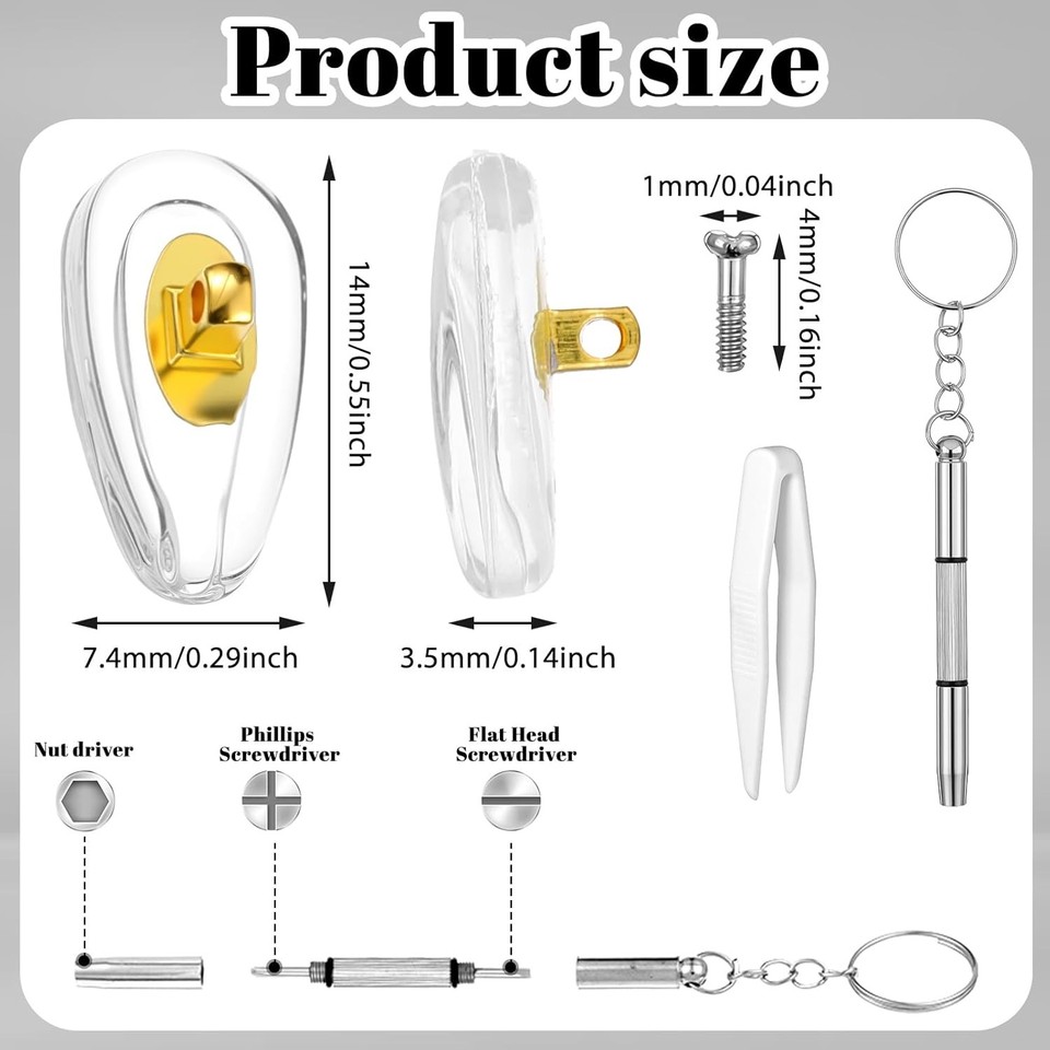 Glasses Nose Pad Replacement Gold, Screw-in Eyeglass Nose Pads 8 Pairs ...