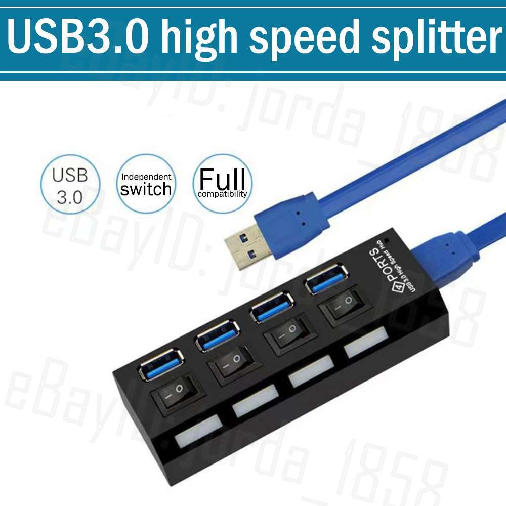 4/7 Ports USB 3.0 HUB Powered +High Speed Splitter Extender PC AC Cable ...