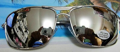 MENS LARGE SILVER MIRROR RETRO PILOT RECTANGULAR AVIATOR SUNGLASSES | eBay