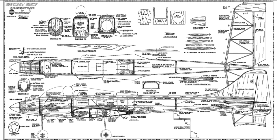 Big Dirty Birdy 78in WS R/C Airplane Laser Cut Balsa Ply Short Kit With ...
