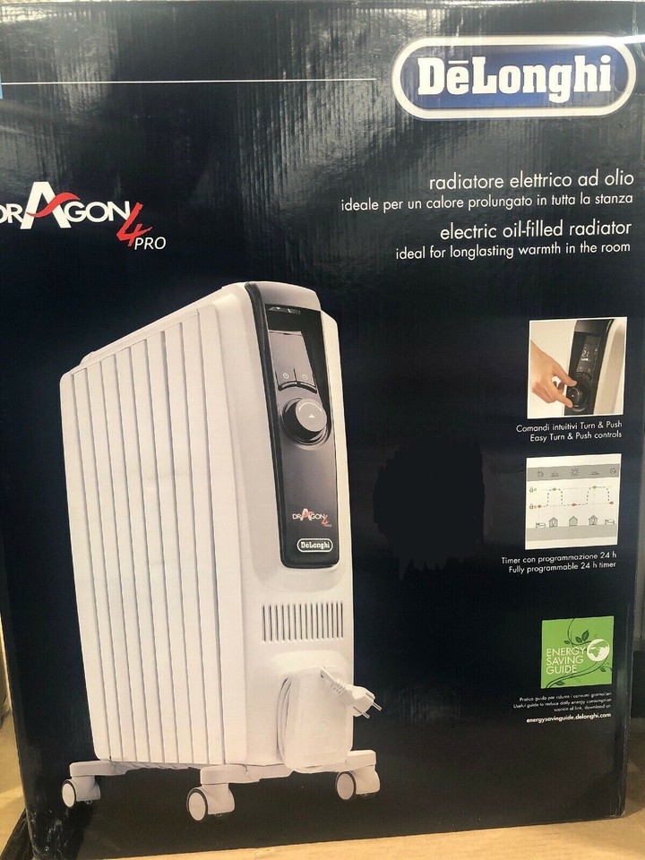 DeLonghi Dragon 4PRO 2kW Oil Filled Radiator TRDX40820E Portable Heater ...