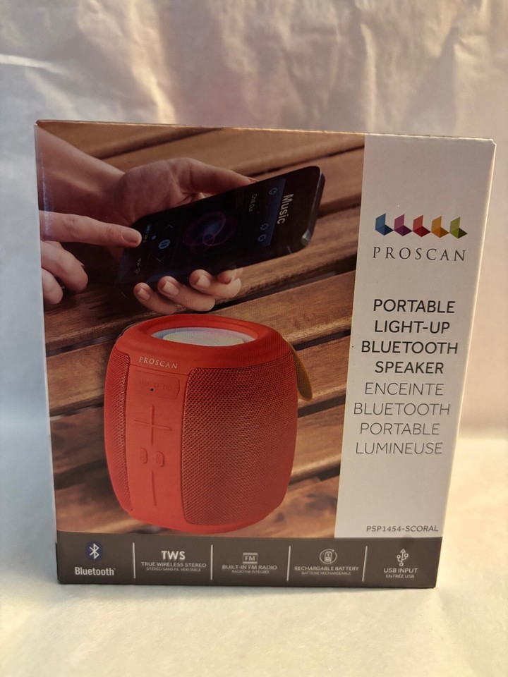 Proscan Bluetooth Portable Light-up Speaker Coral (Brand New Open Box ...