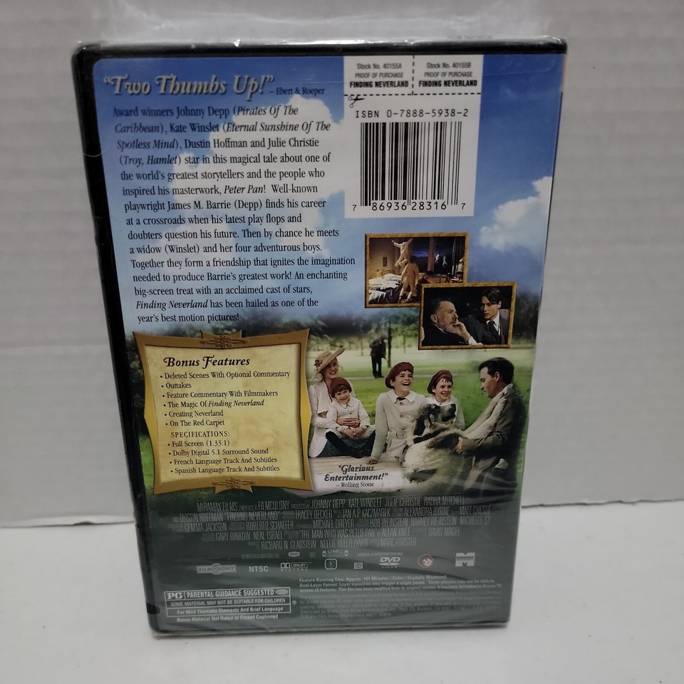 Finding Neverland ~ New DVD Movie ~ Johnny Depp Kate Winslet Peter Pan ...