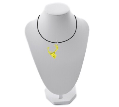 A63 Fallow Deer Head gold chrome Pewter Pendant on a BLACK CORD ...