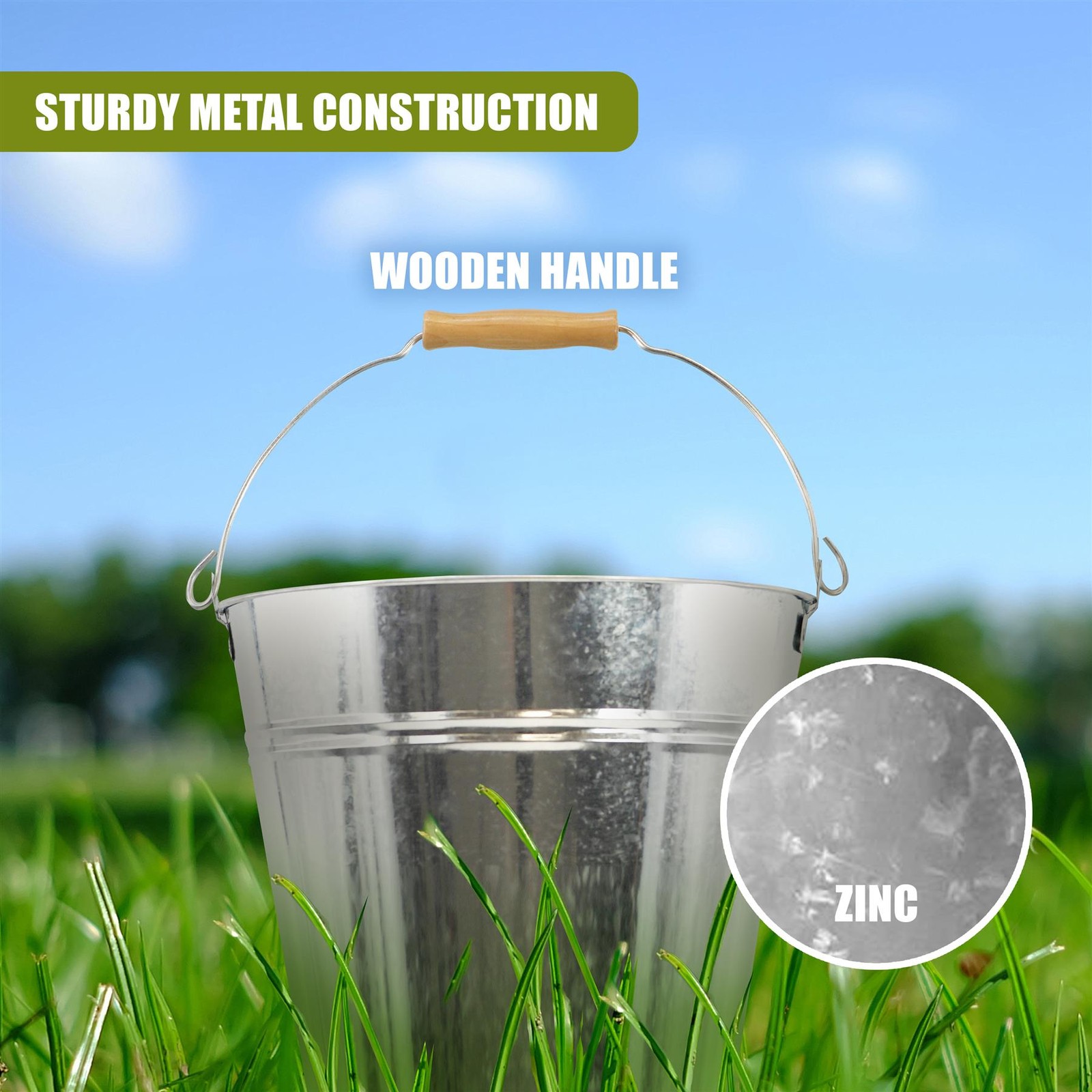 Bucket With Handle Tin Pot Strong Steel Wooden Handle Cool Water Coal ...
