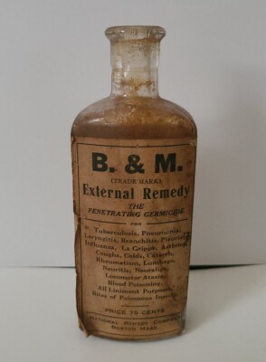 Rare Antique B. & M. External Remedy Medicine Bottle F. E. Rollins Co ...