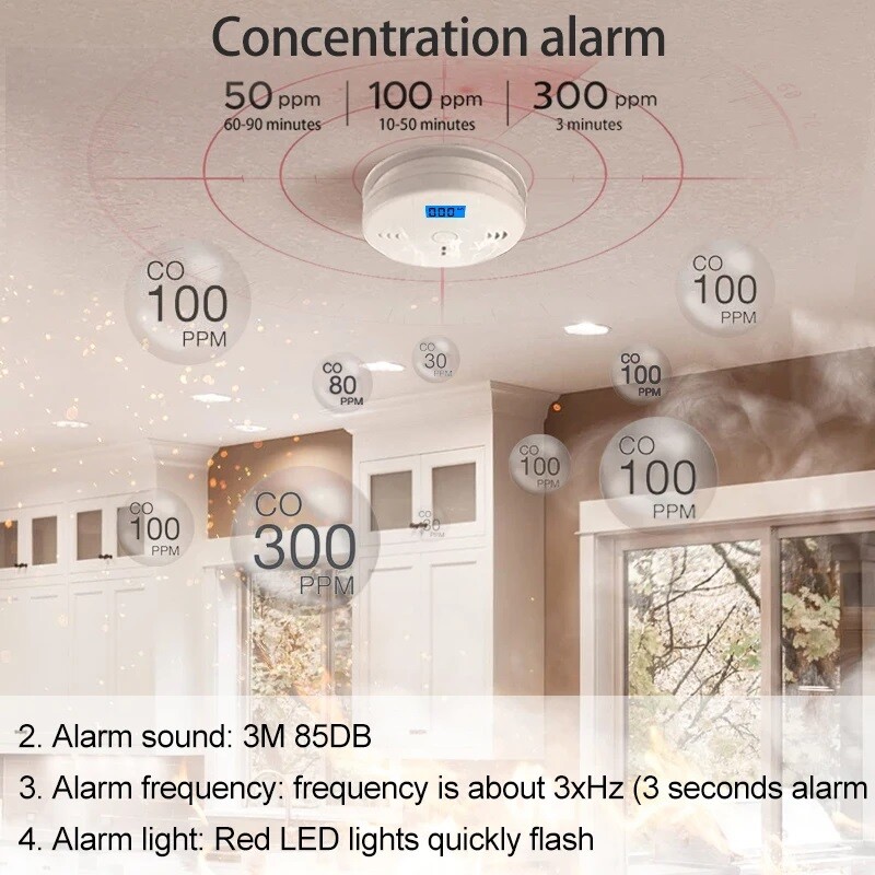 Carbon Monoxide Detectors CO Detector Sensor Home Safety Alarm Sound ...