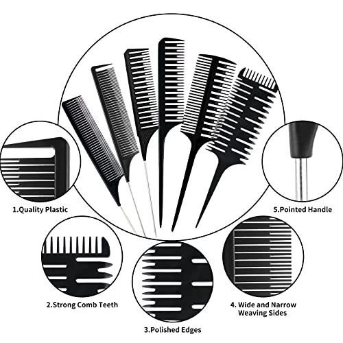 6 Pcs Highlighting Comb Set Professional Weaving Styling With Rat Tail ...
