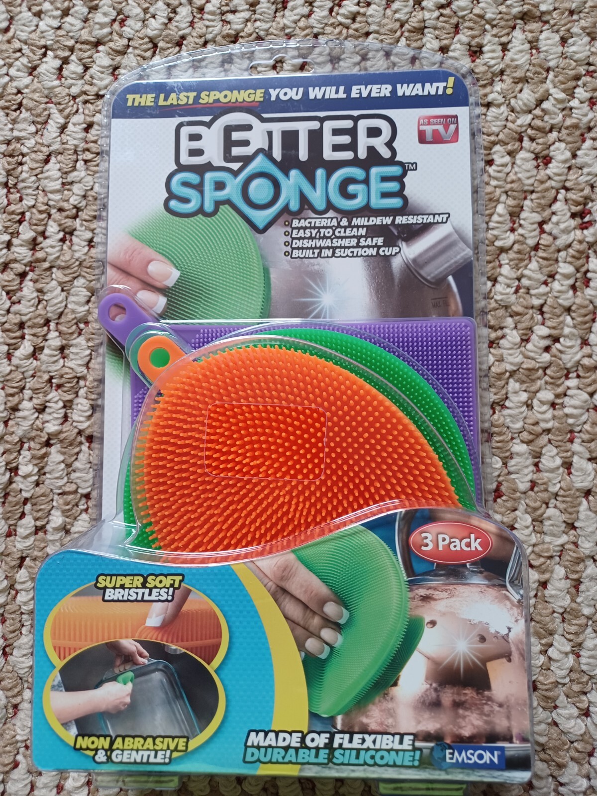 As Seen On TV, Better Sponge, Set of 3 Silicon Sponges, Mildew ...