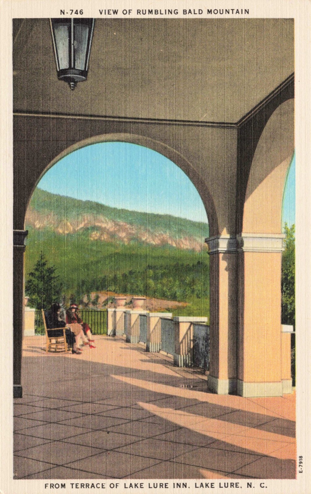 View of Rumbling Bald Mountain, Terrace of Lake Lure Inn, NC Vintage PC ...